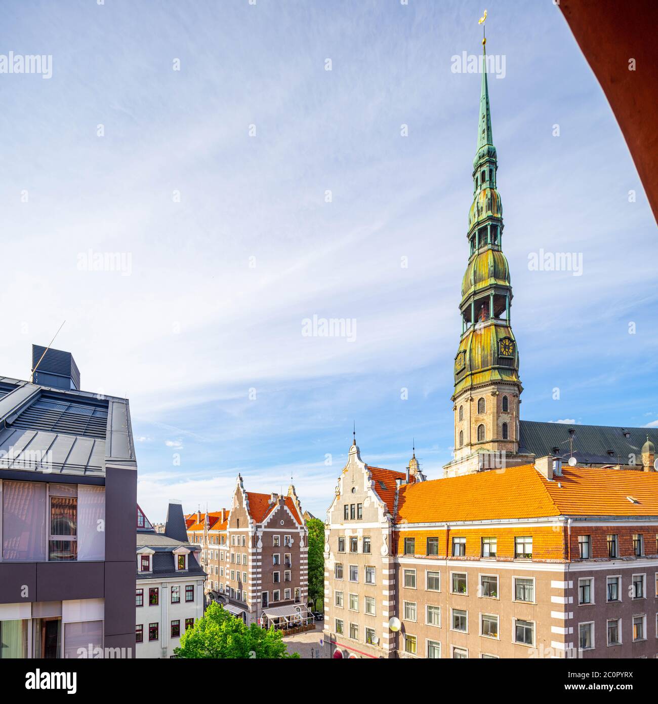 Sunny day in old town of Riga Latvia. Modern and traditional ...