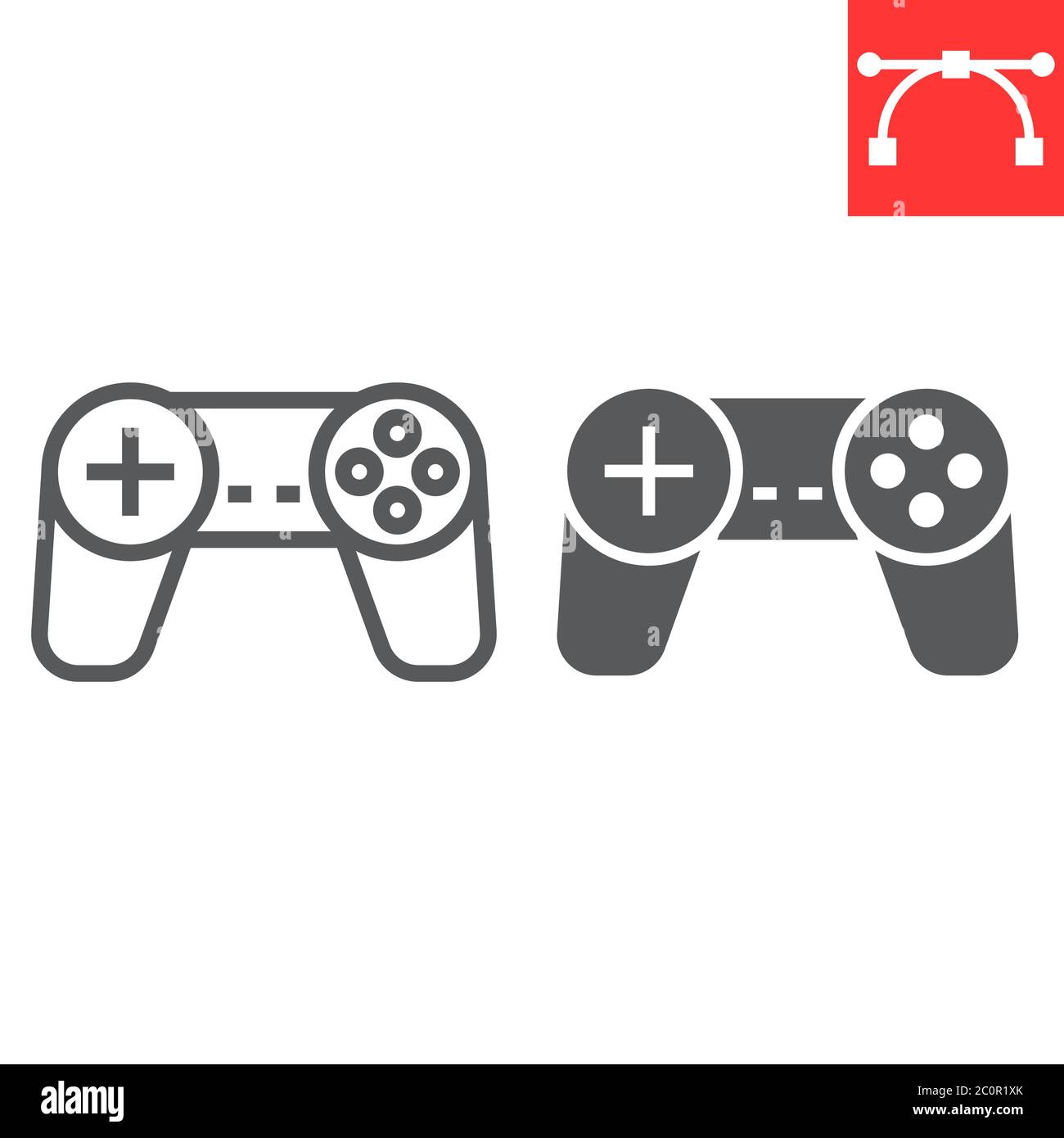 Gamepad line and glyph icon, video games and console, joystick sign vector graphics, editable ...