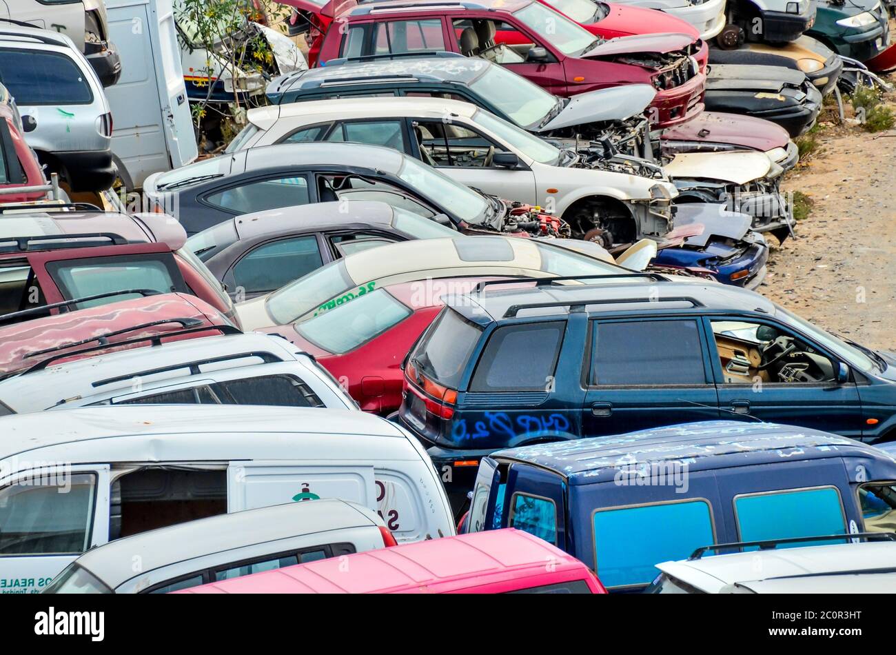 Old Junk Cars On Junkyard Stock Photo - Alamy