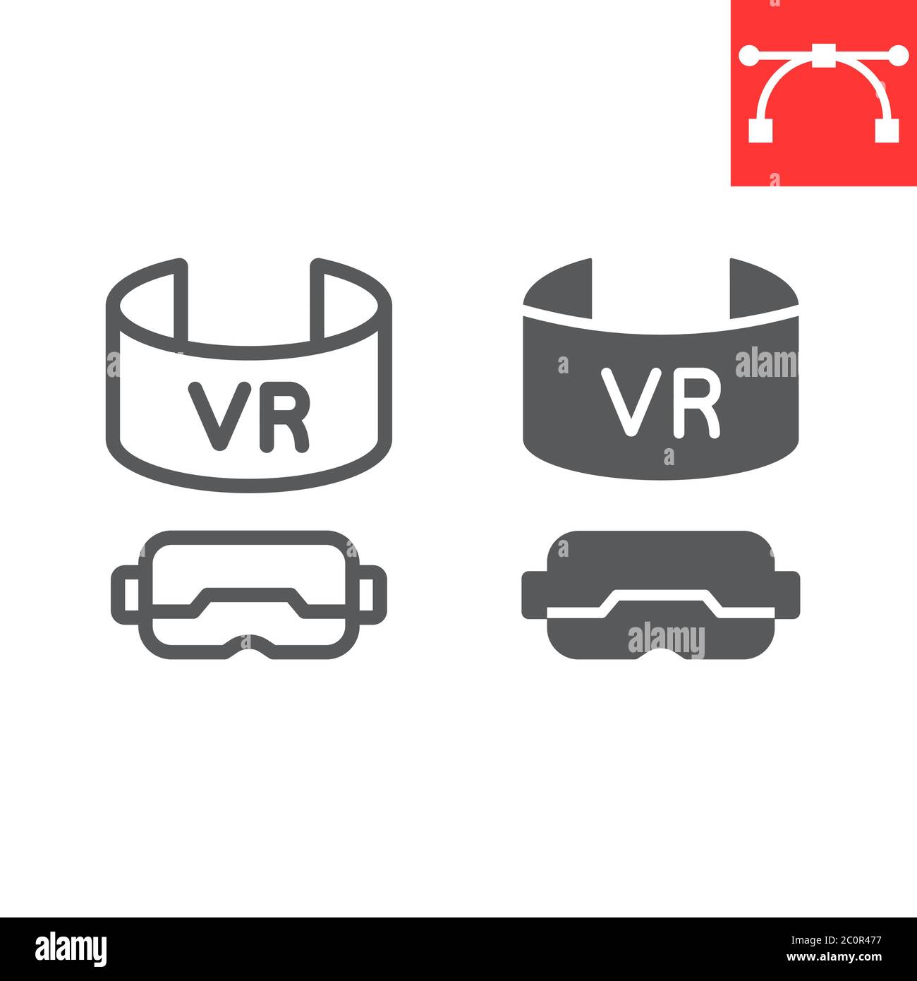 Virtual reality headset line and glyph icon, video games and vr glasses ...