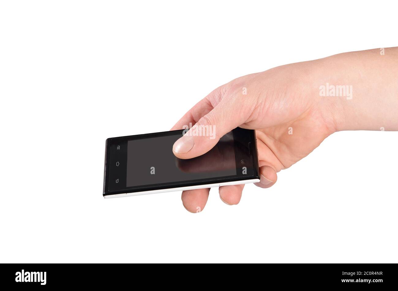 Hand using smartphone touching Cut Out Stock Images & Pictures - Alamy