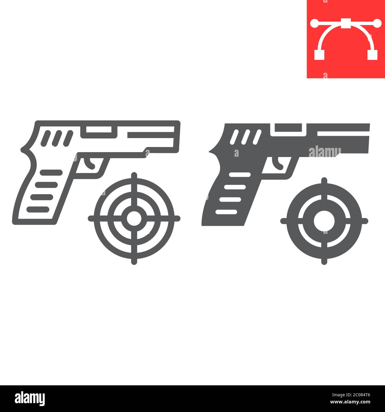 Shooter game line and glyph icon, video games and gun, shooting target ...
