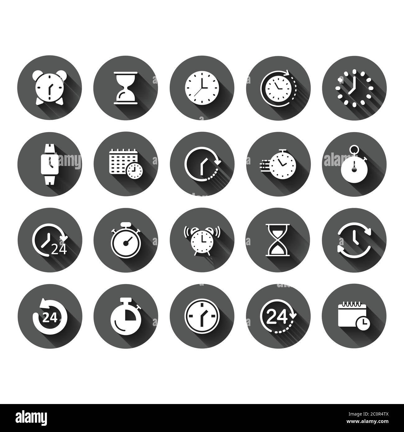 Time icon set in flat style. Agenda clock vector illustration on black ...