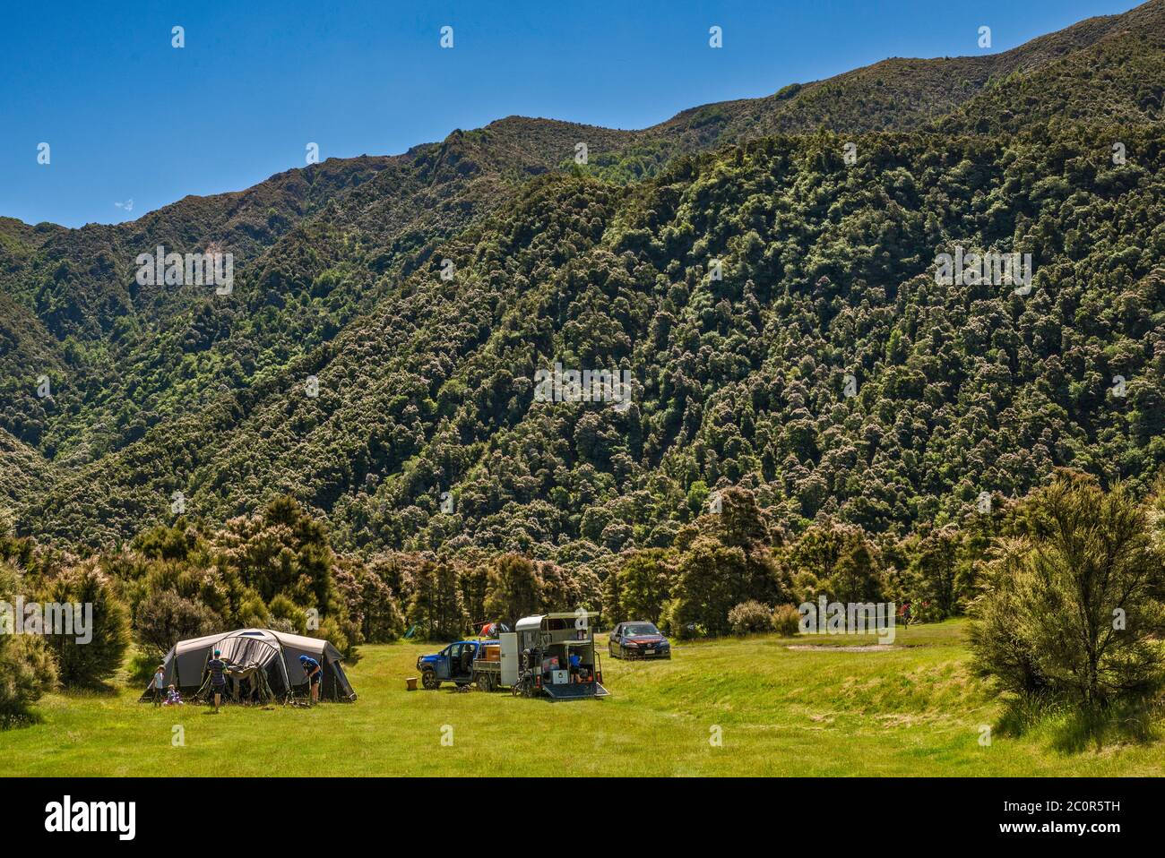 Campers at Kuripapango Campsite, Kaweka Range mountains, Kaweka Forest ...