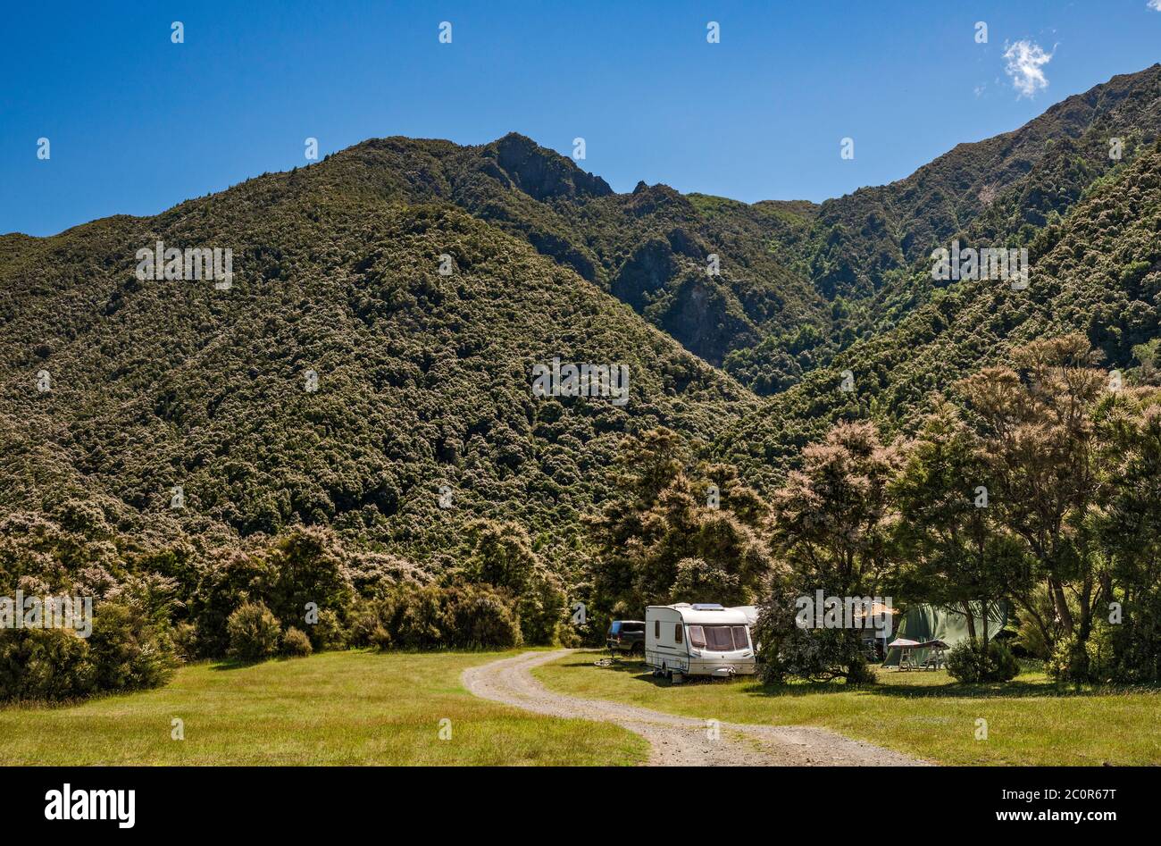 Campers at Kuripapango Campsite, Kaweka Range mountains, Kaweka Forest ...