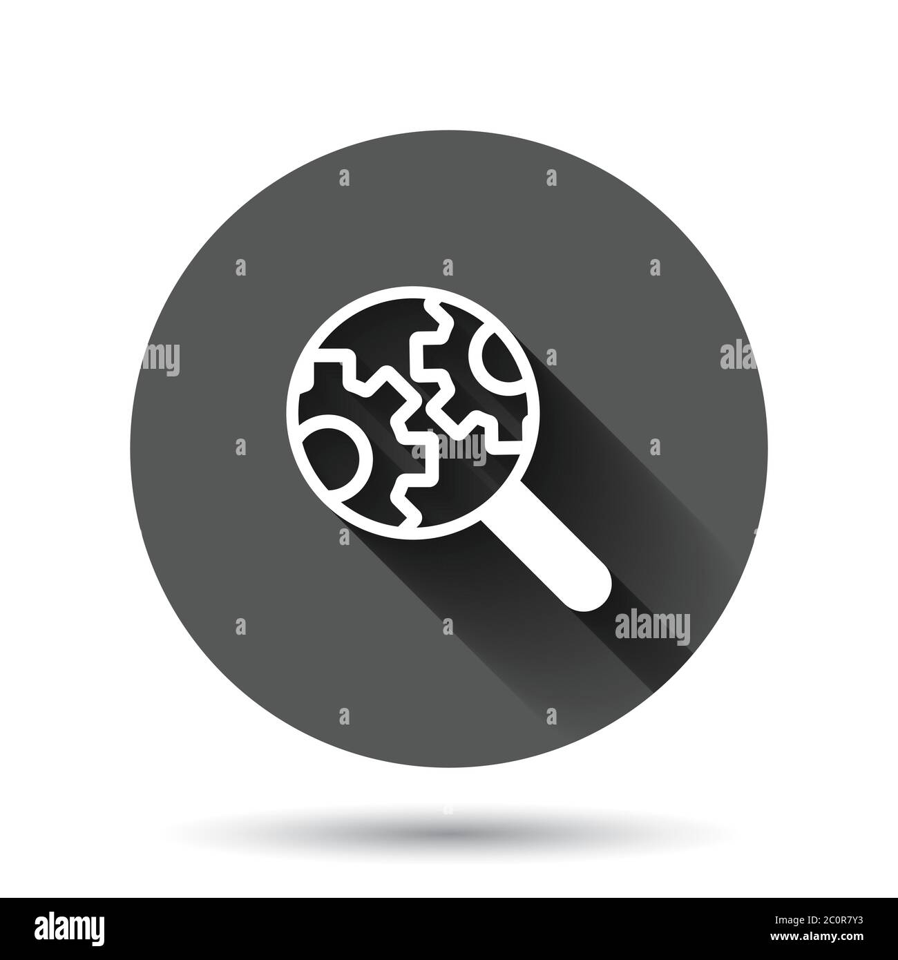 Loupe with gear icon in flat style. Magnifying glass vector ...