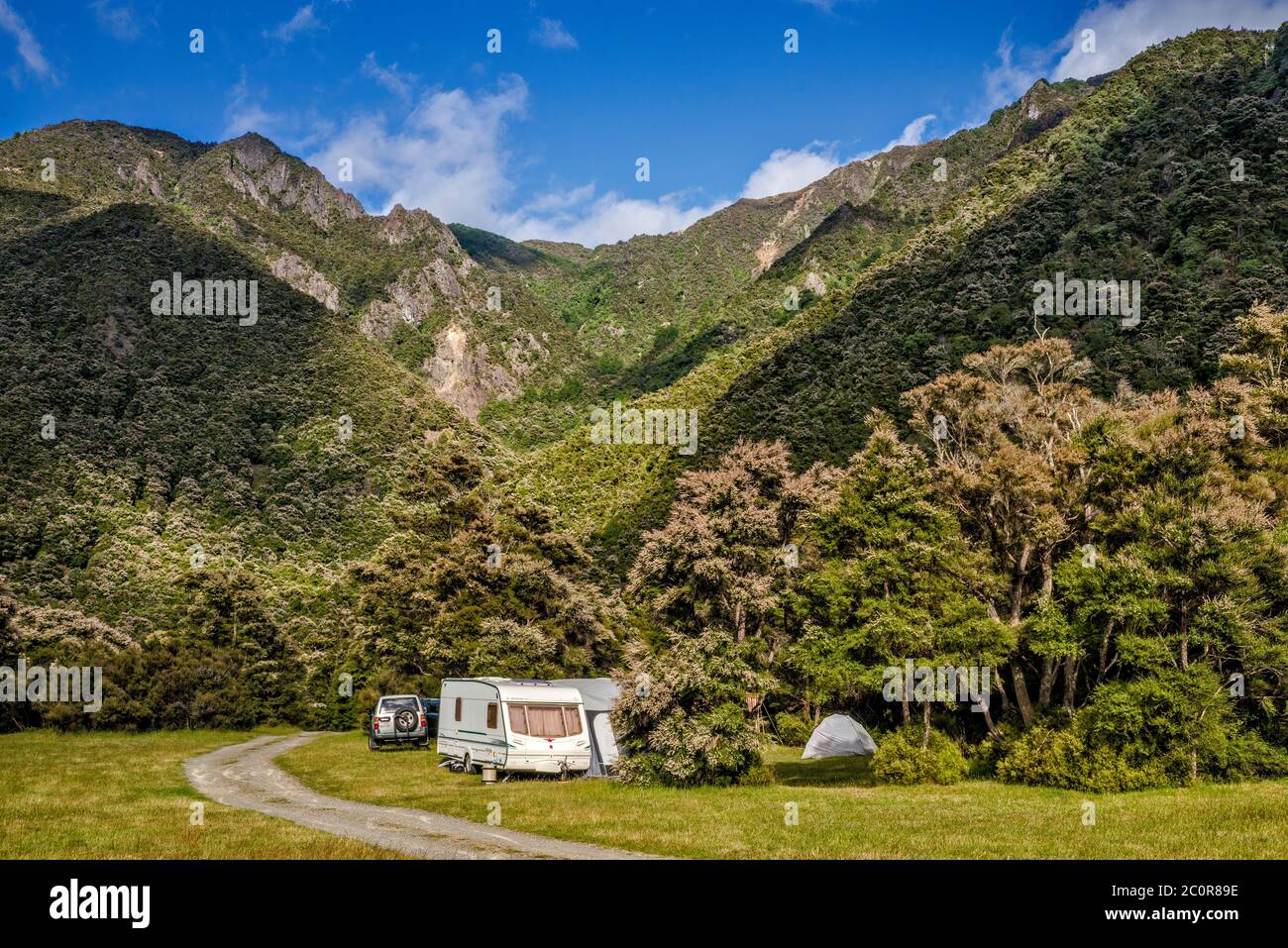 Campers at Kuripapango Campsite, Kaweka Range mountains, Kaweka Forest ...