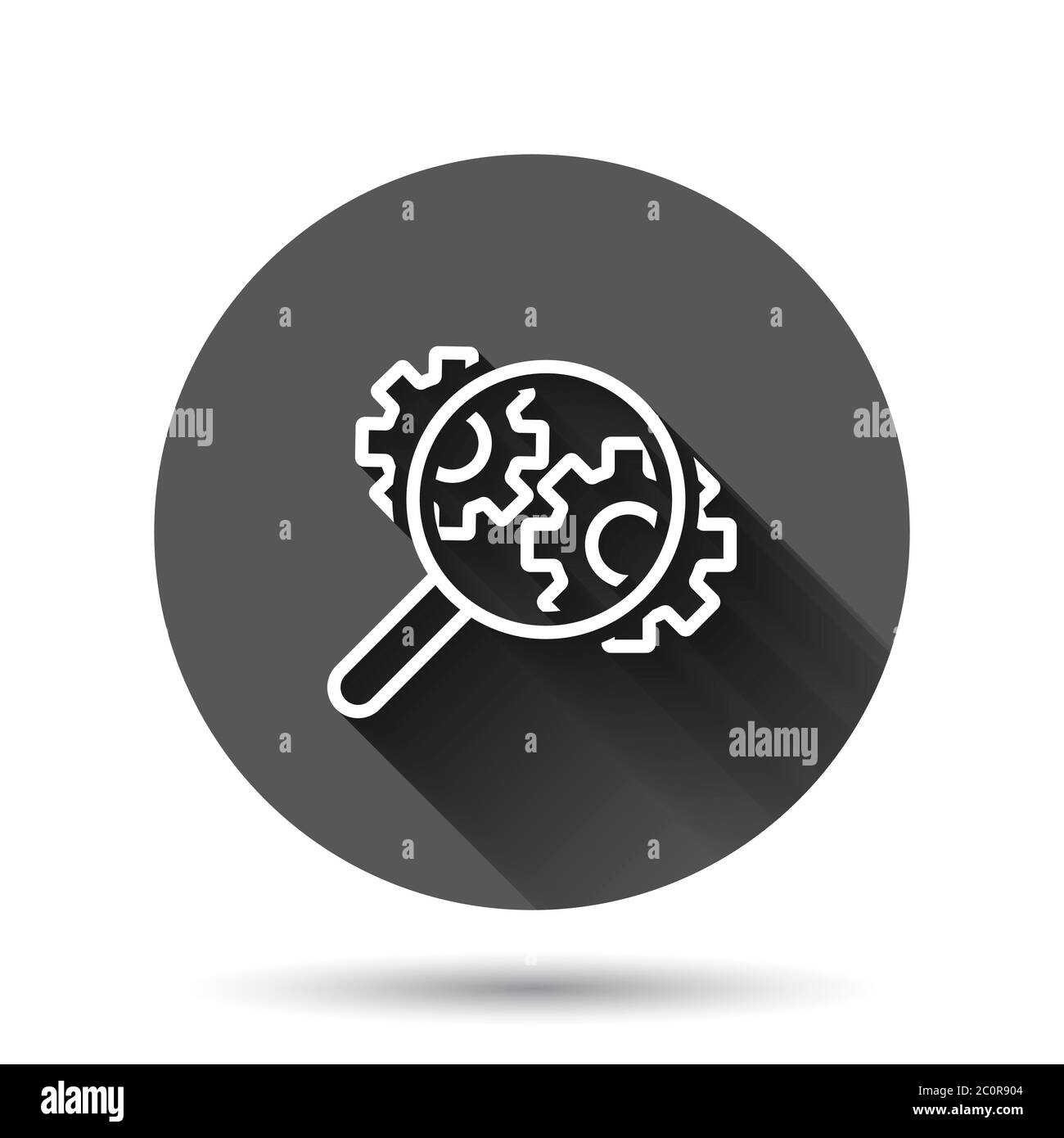 Loupe with gear icon in flat style. Magnifying glass vector ...