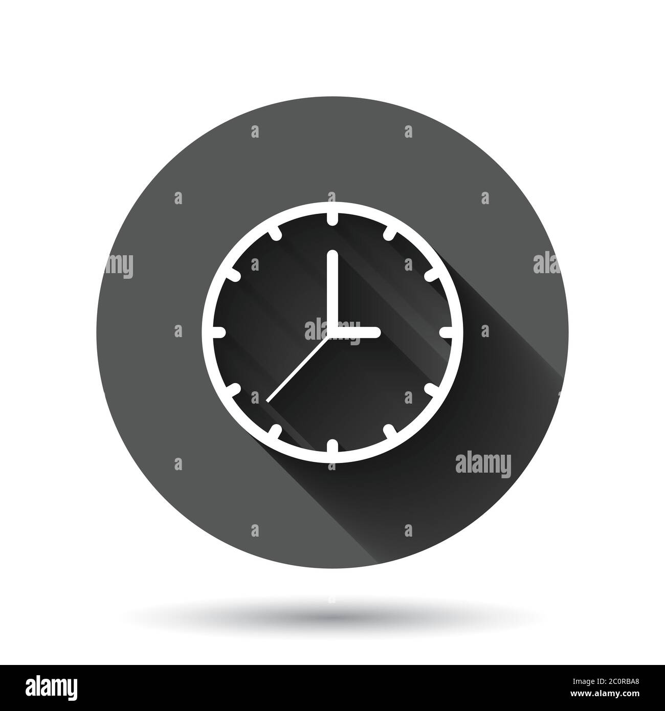 Clock icon in flat style. Watch vector illustration on black round ...