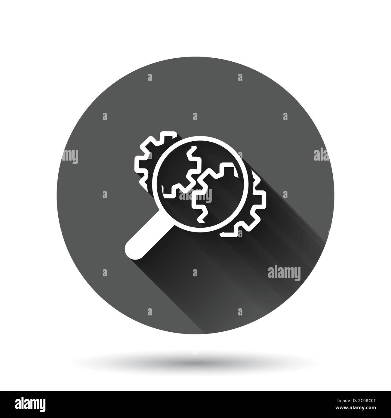 Loupe with gear icon in flat style. Magnifying glass vector ...