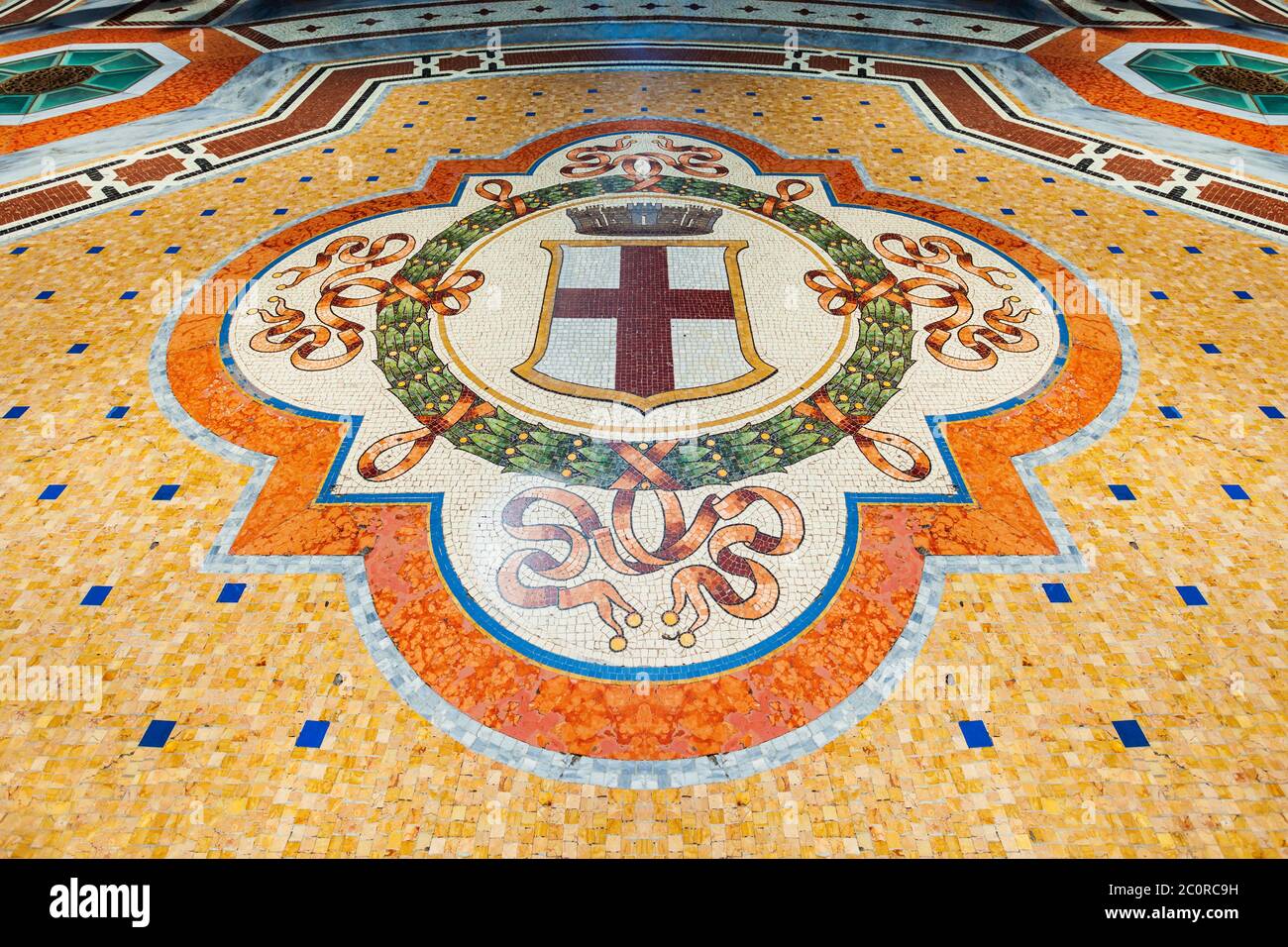 Mosaic design pattern on the floor of the Galleria Vittorio Emanuele II ...