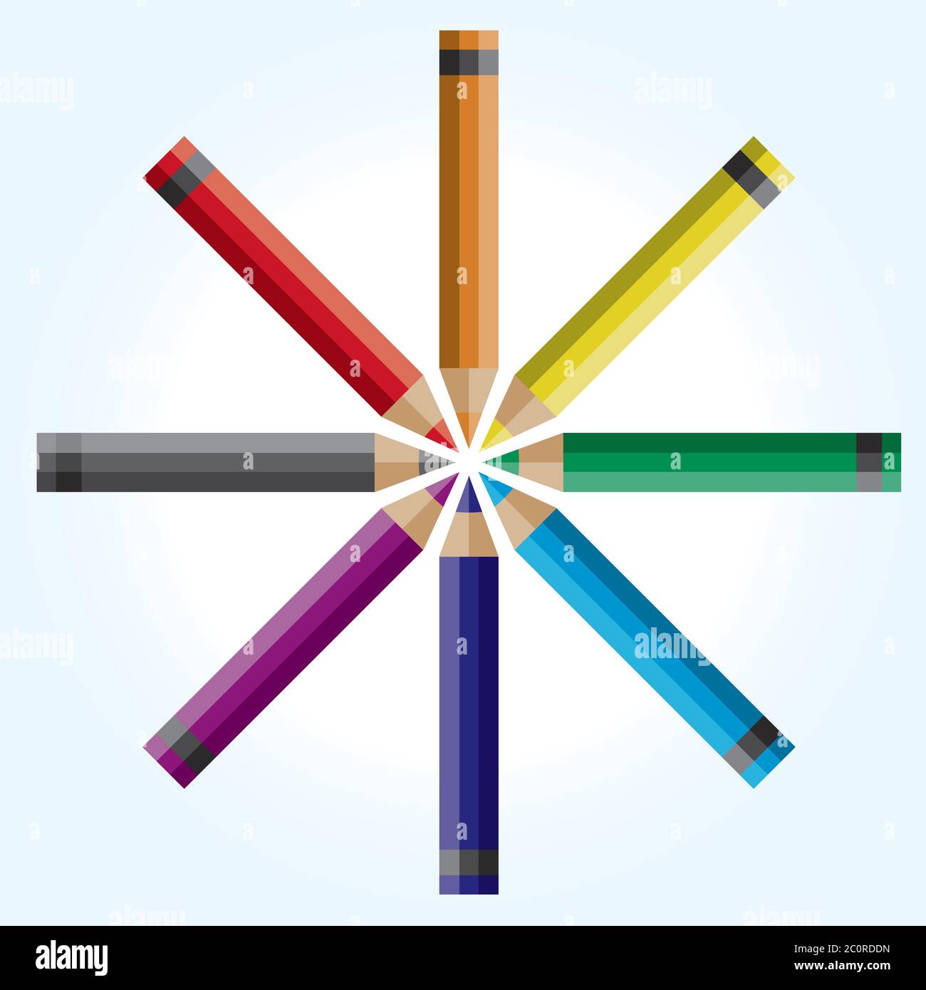 Wheel of Colored Pencils Illustration Stock Photo - Alamy