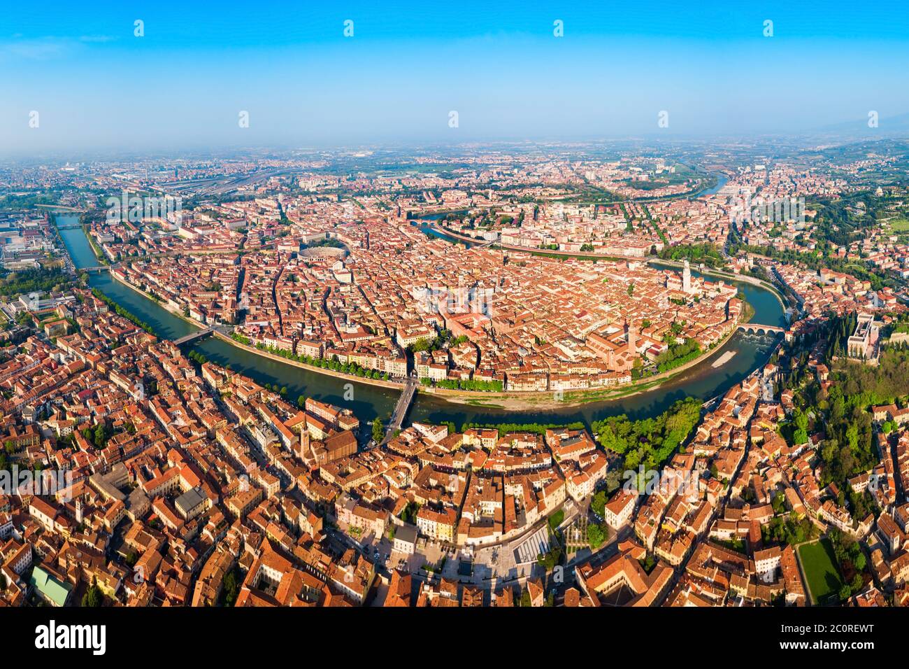 Verona city and Adige river aerial panoramic view in Veneto region in ...