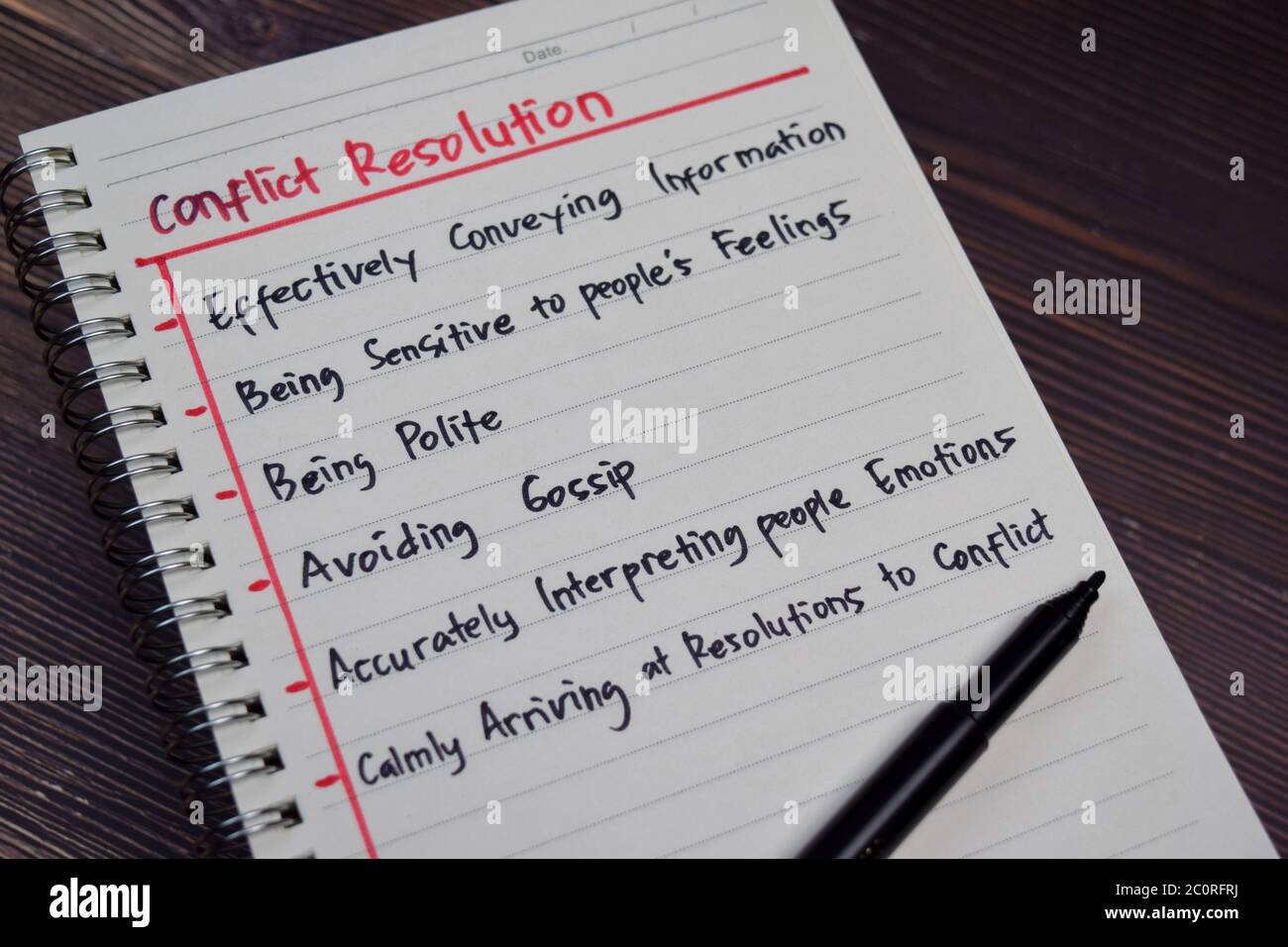 Conflict Resolution write on a book with keywords isolated wooden table ...