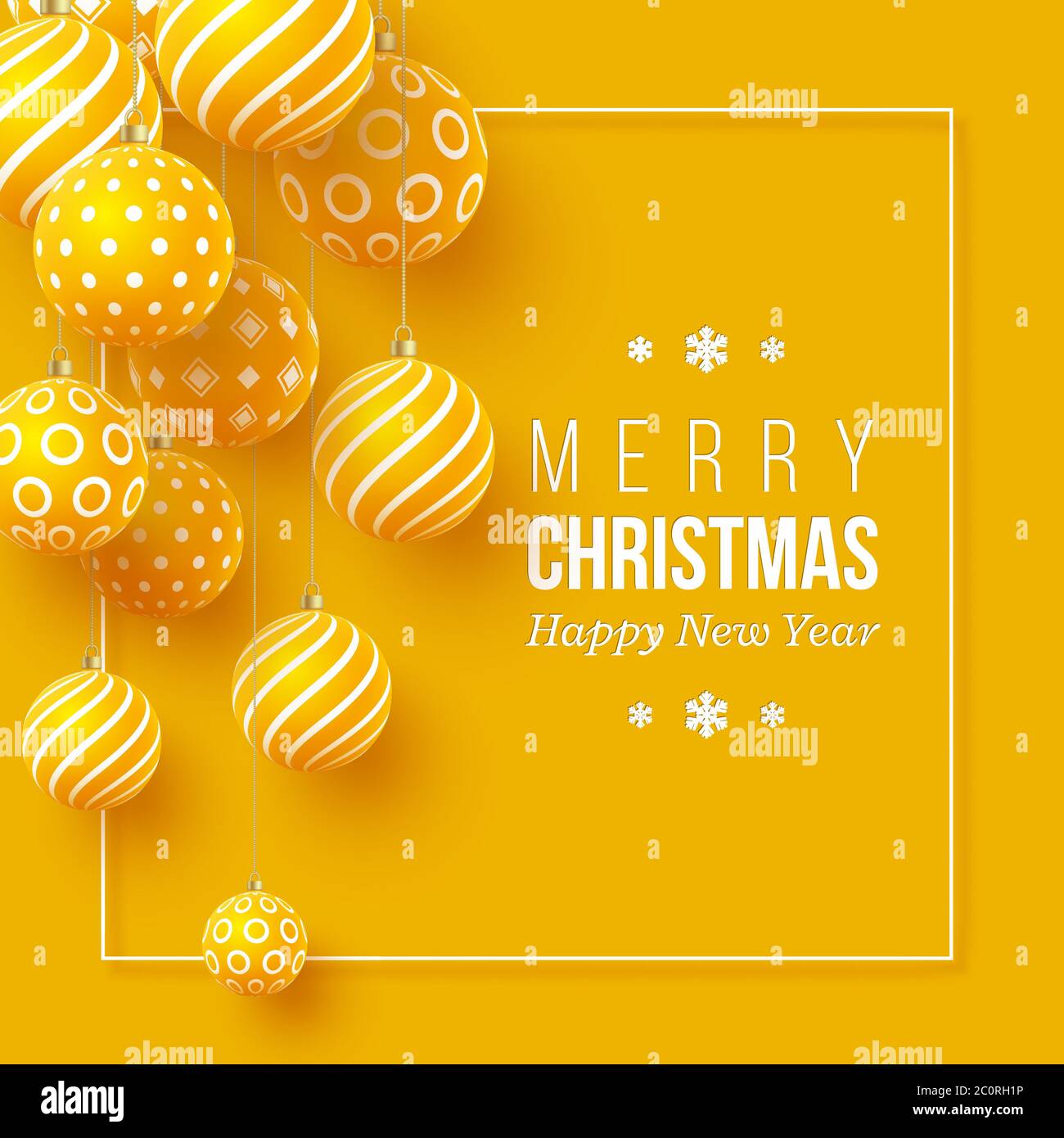 Christmas yellow baubles with geometric pattern. 3d realistic style ...
