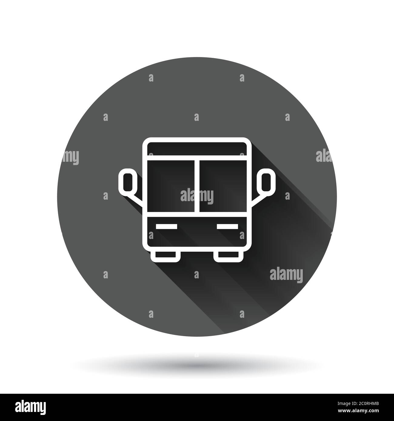 Bus icon in flat style. Coach vector illustration on black round ...