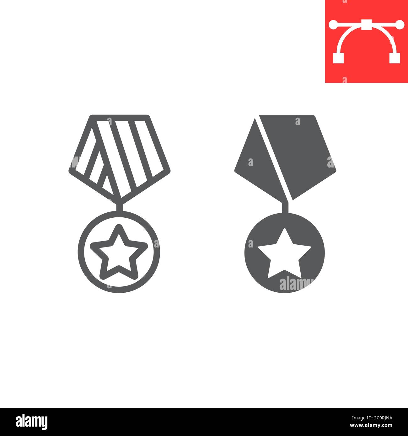 Military meda line and glyph icon, USA and army, military star sign ...
