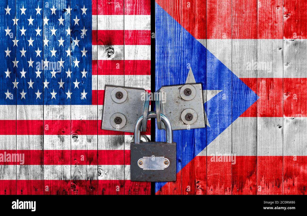 US and Puerto Rico flag on door with padlock Stock Photo - Alamy