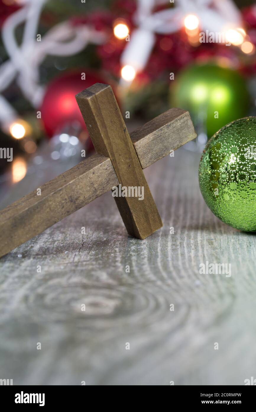 Wooden Christian Cross Christmas Theme Stock Photo - Alamy