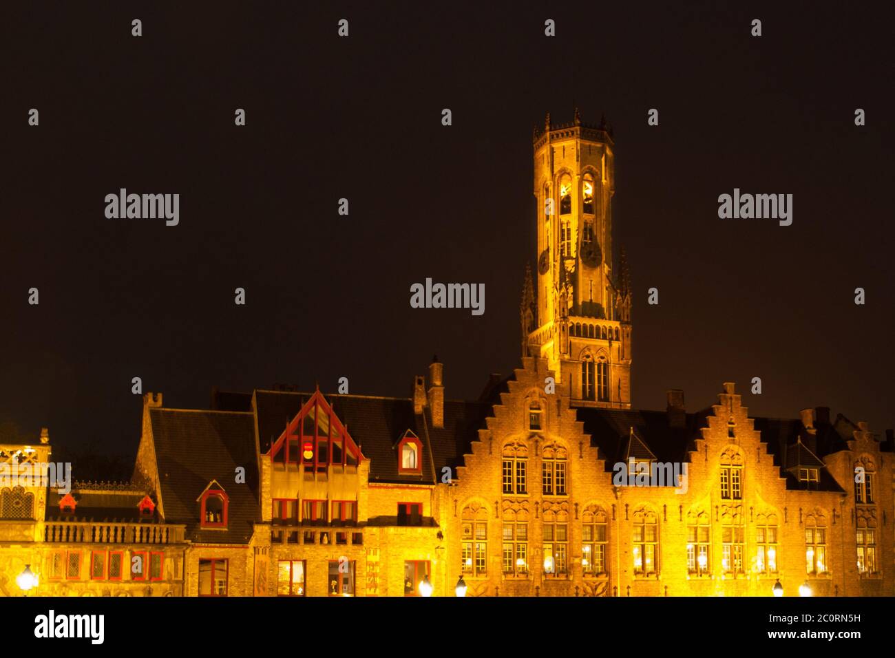 Belfort tower, aka Belfry, of Bruges by night, Belgium Stock Photo - Alamy
