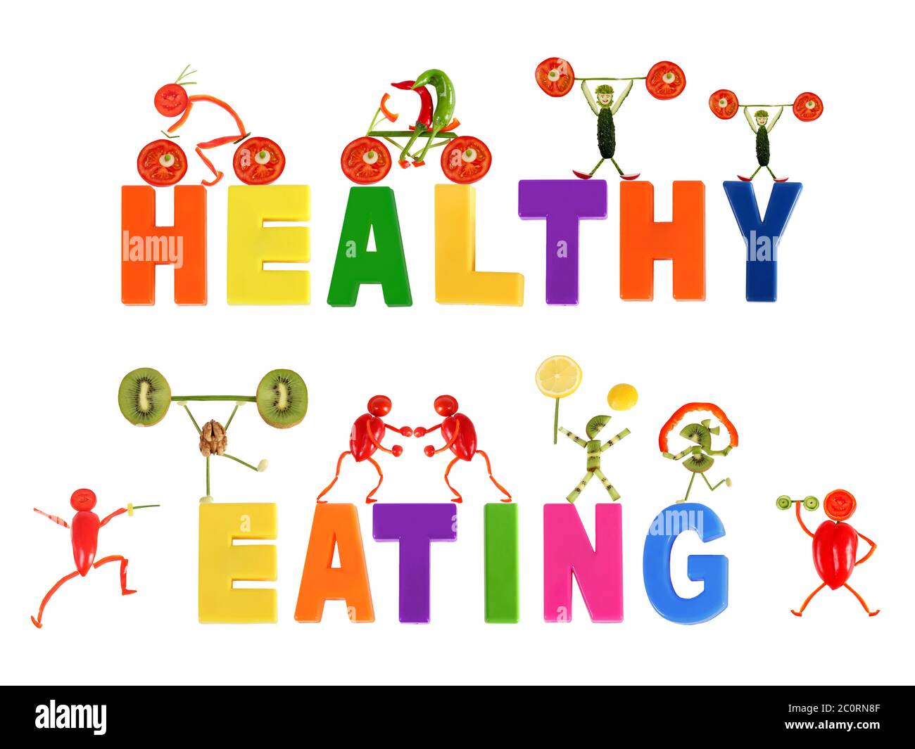 Healthy eating. Little funny people made of vegetables and fruits Stock ...