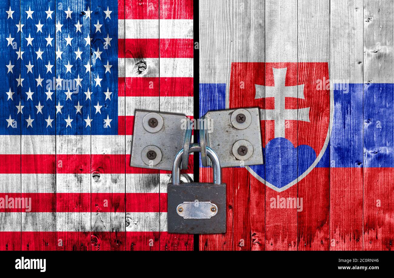 US and Slovakia flag on door with padlock Stock Photo - Alamy