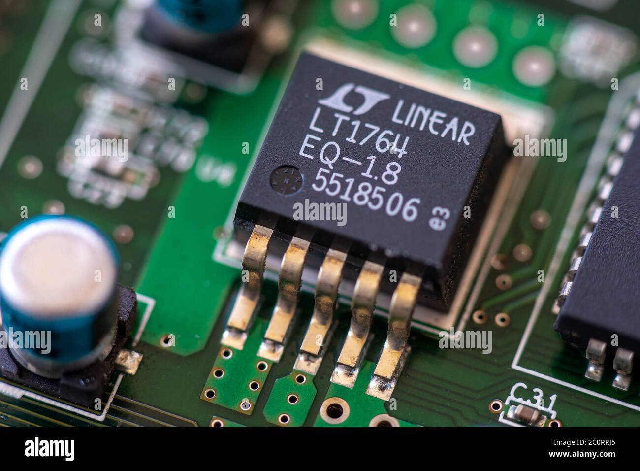 Timisoara, Romania - April 11, 2020: Close-up of a Linear Technology LT1764 LDO Regulators ...