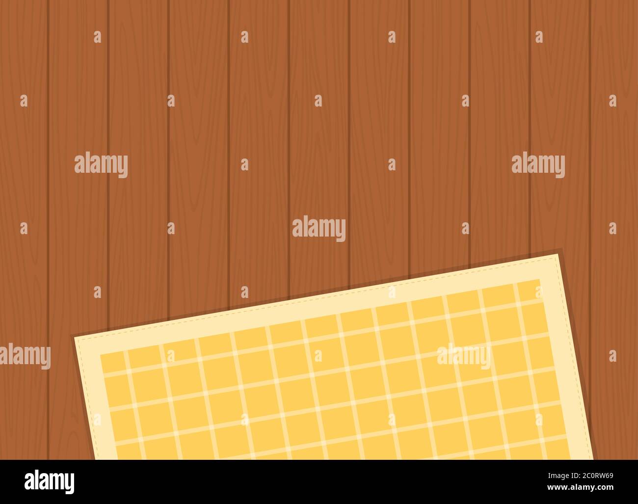 Checkered tablecloth on a wooden surface flat vector isolated Stock ...