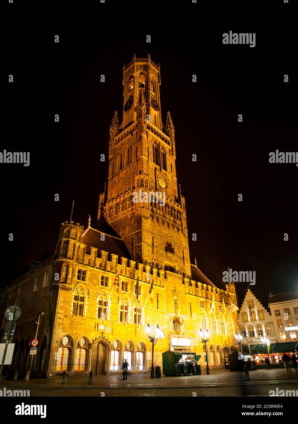 Belfort, or Belfry Tower, at Grote Markt square in Bruges, Belgium ...