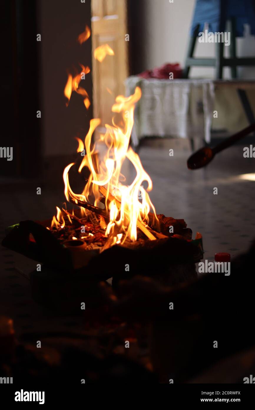 indian Hawan And Pooja fire stock images Stock Photo - Alamy