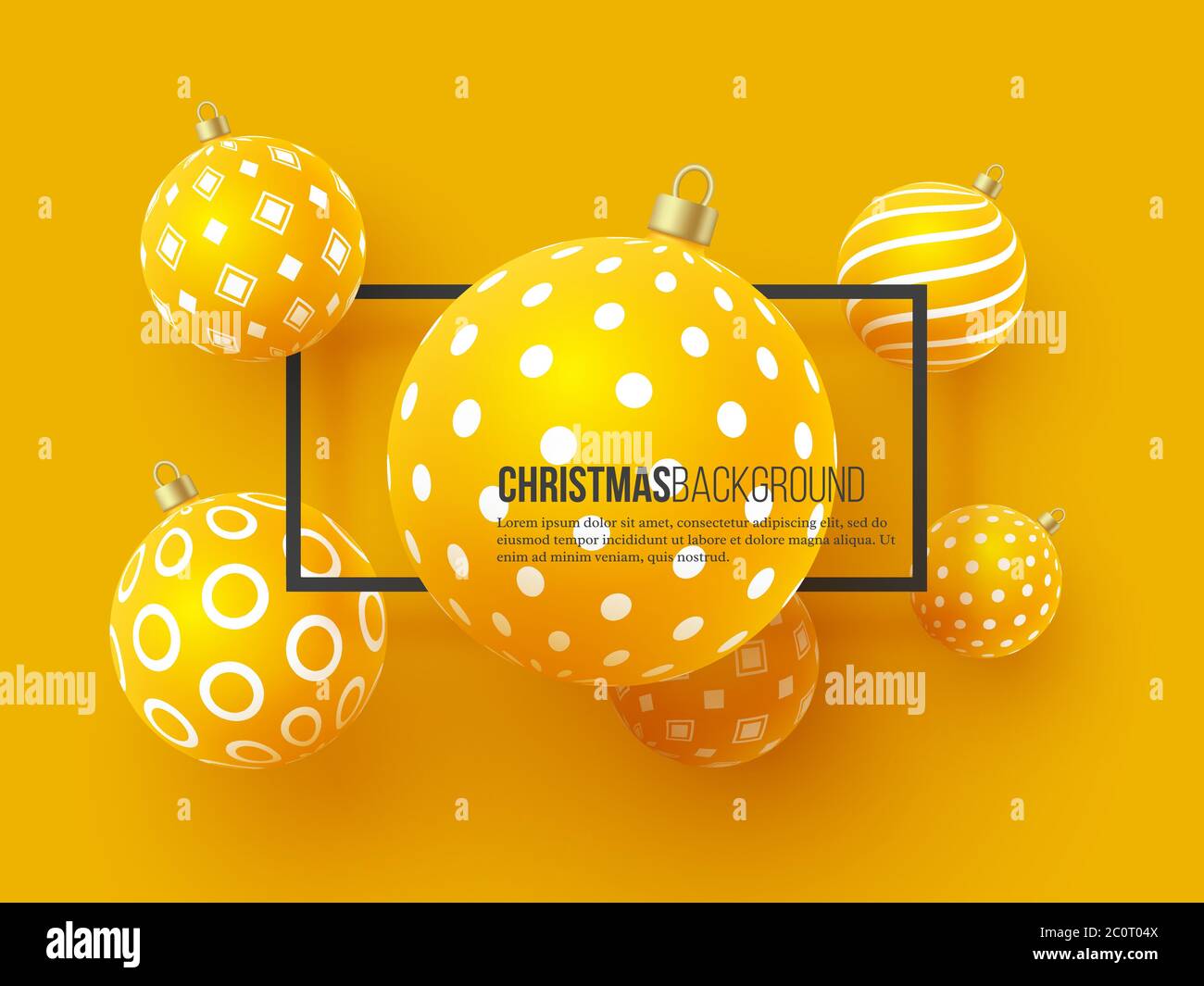 Christmas yellow baubles with geometric pattern. 3d realistic style ...