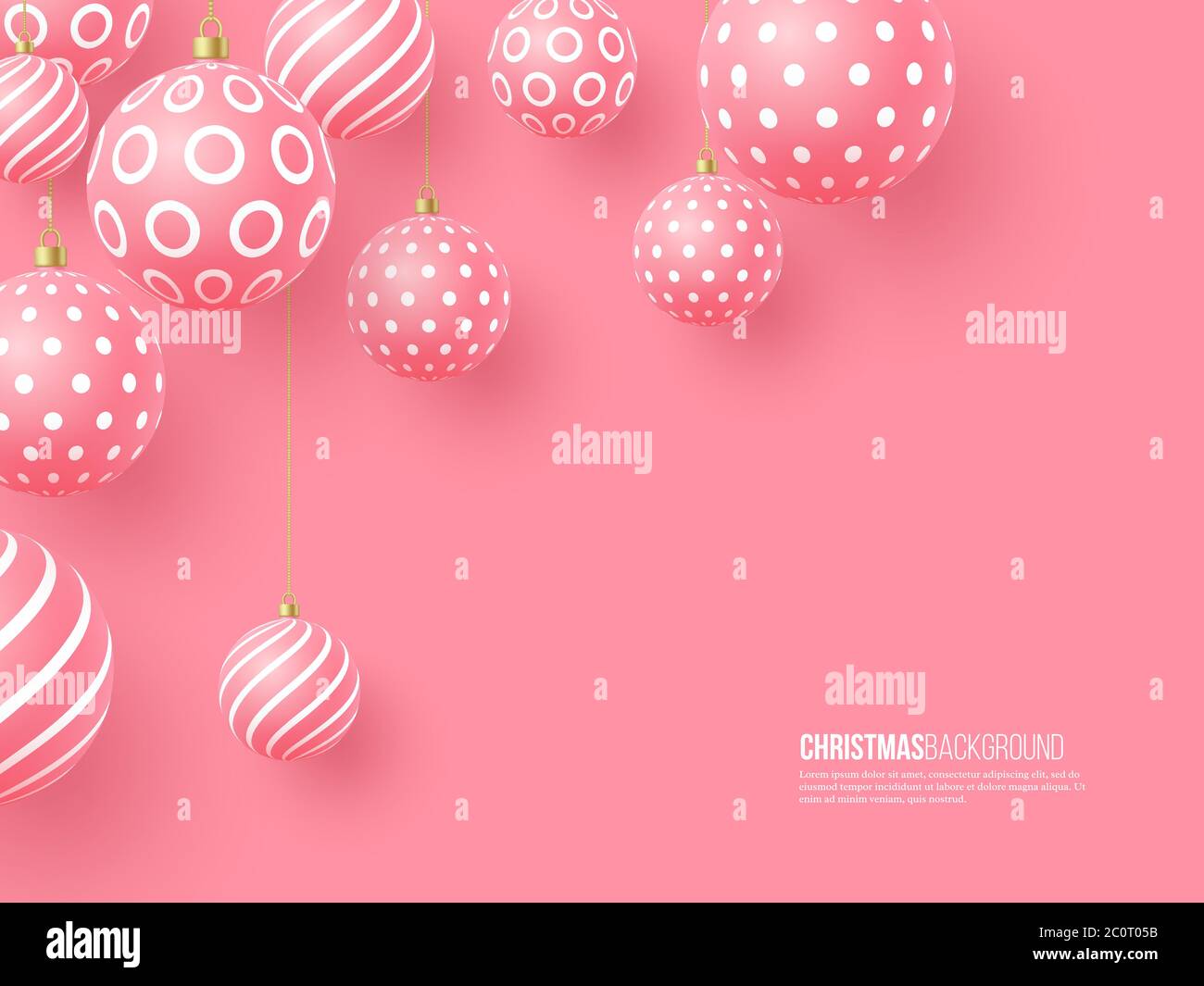 Christmas pink baubles with geometric pattern. 3d realistic style ...