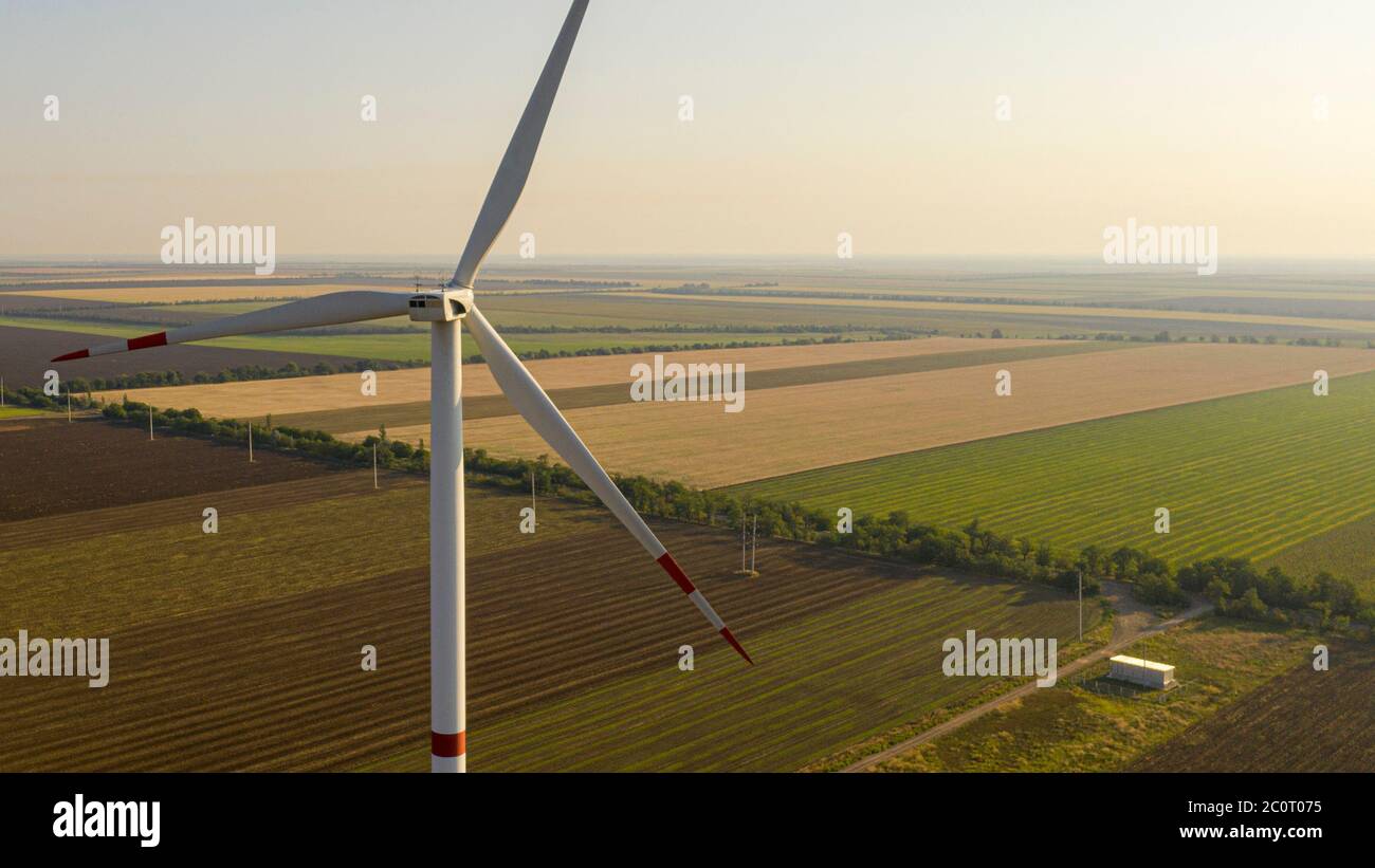 Wind turbine from aerial view The concept of renewable energy Stock ...