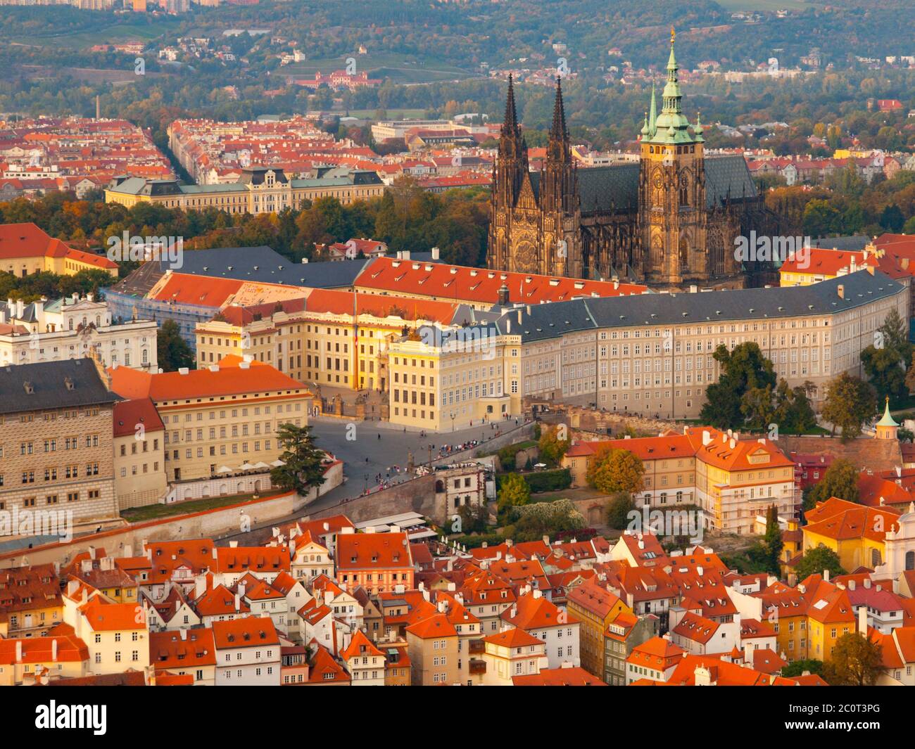 View of Prague Castle with St. Vitus Cathedral from Petrin Tower, Czech ...