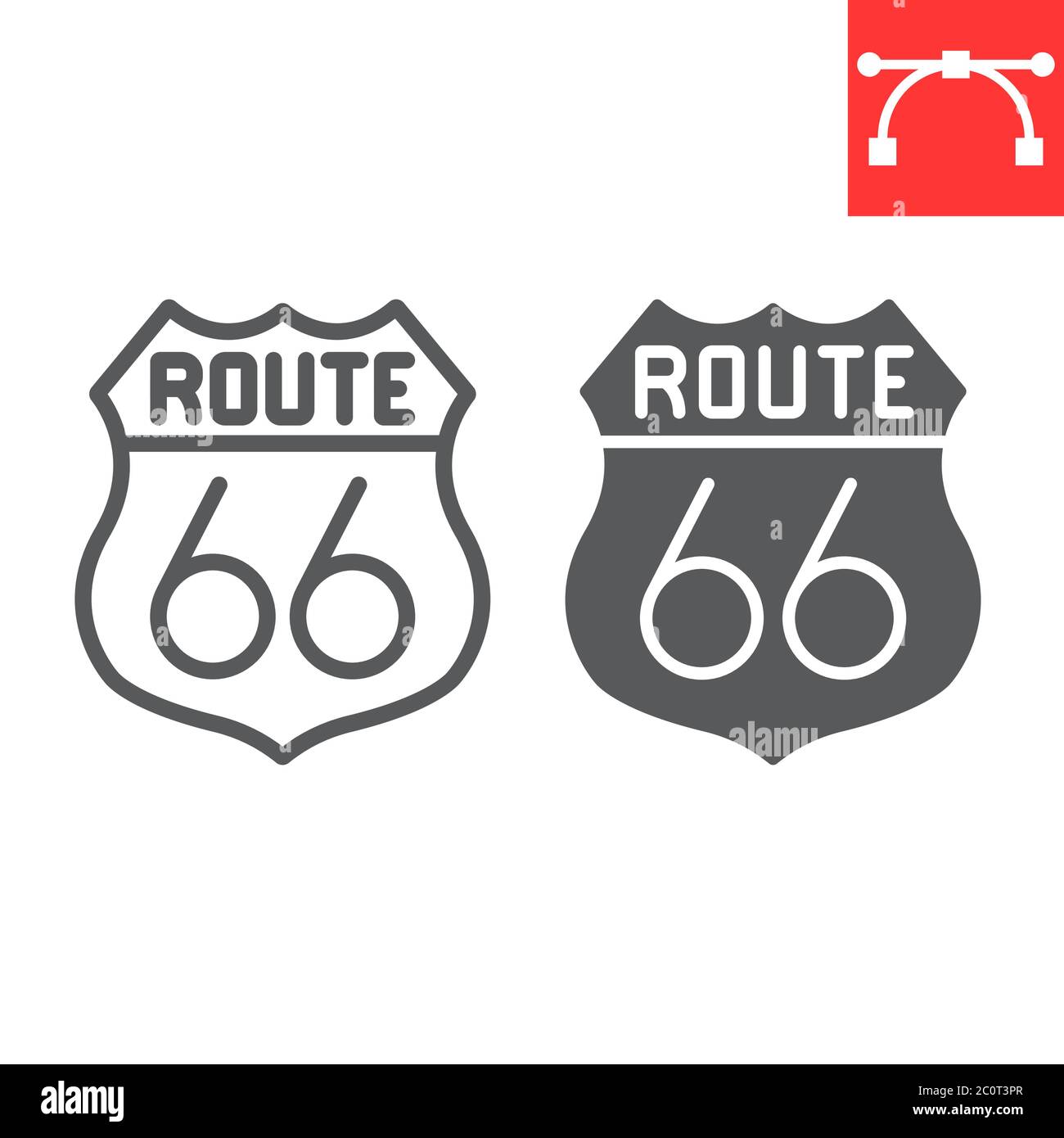 Route sixty six line and glyph icon, america and state, route sign ...