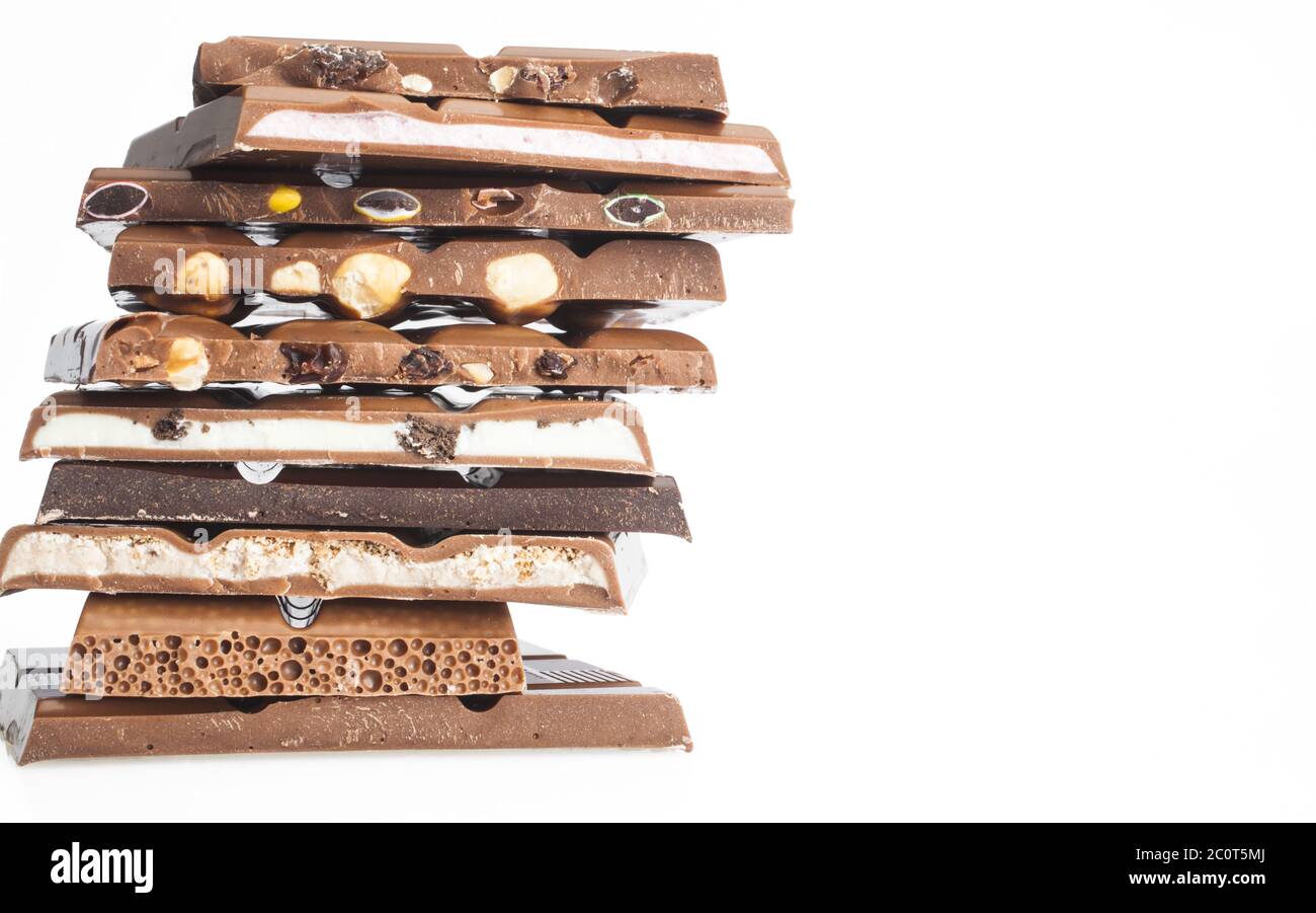 Chocolate stack on white background Stock Photo - Alamy