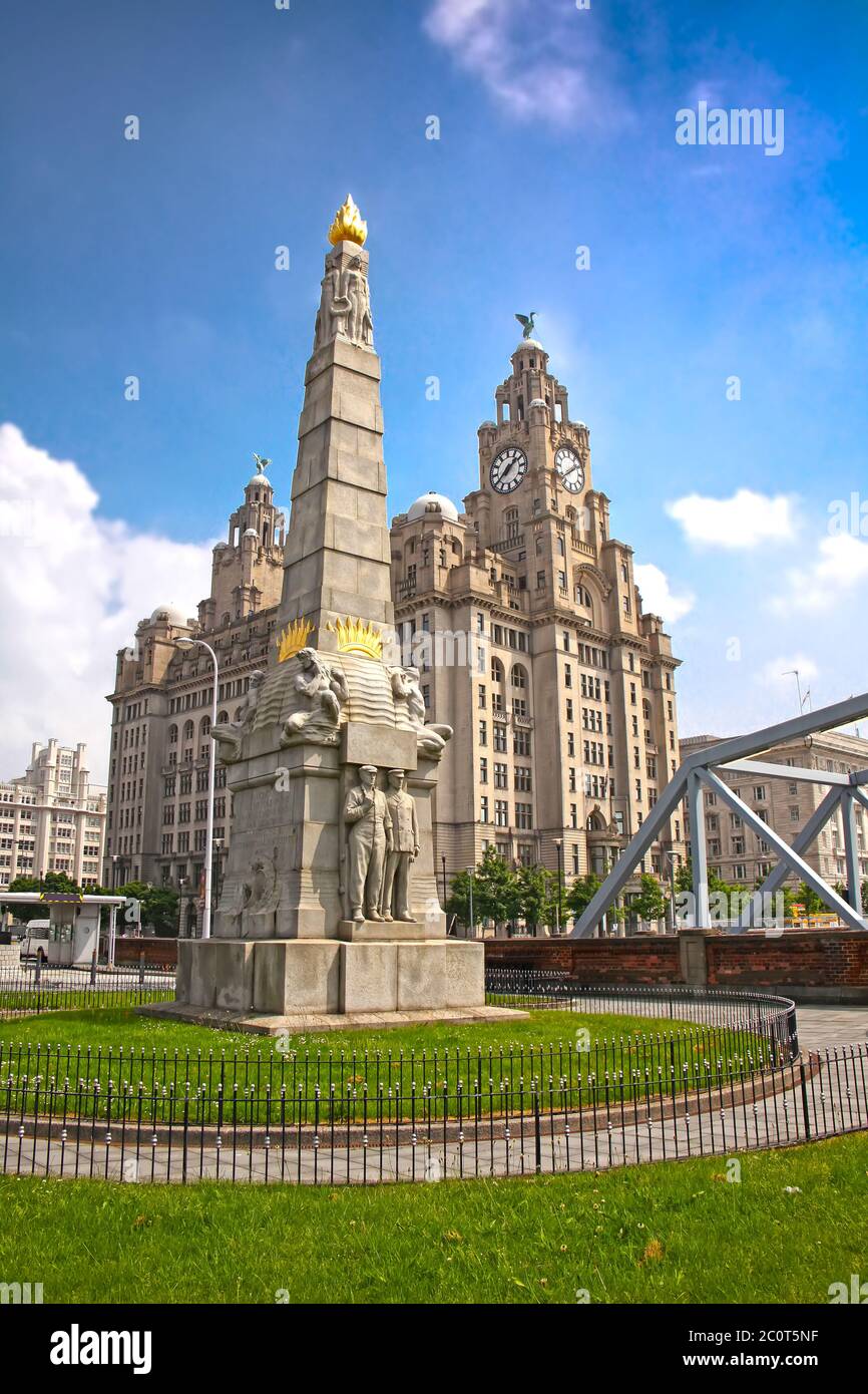 Liverpool waterfront with the Memorial to the Engine Room Heroes of the ...
