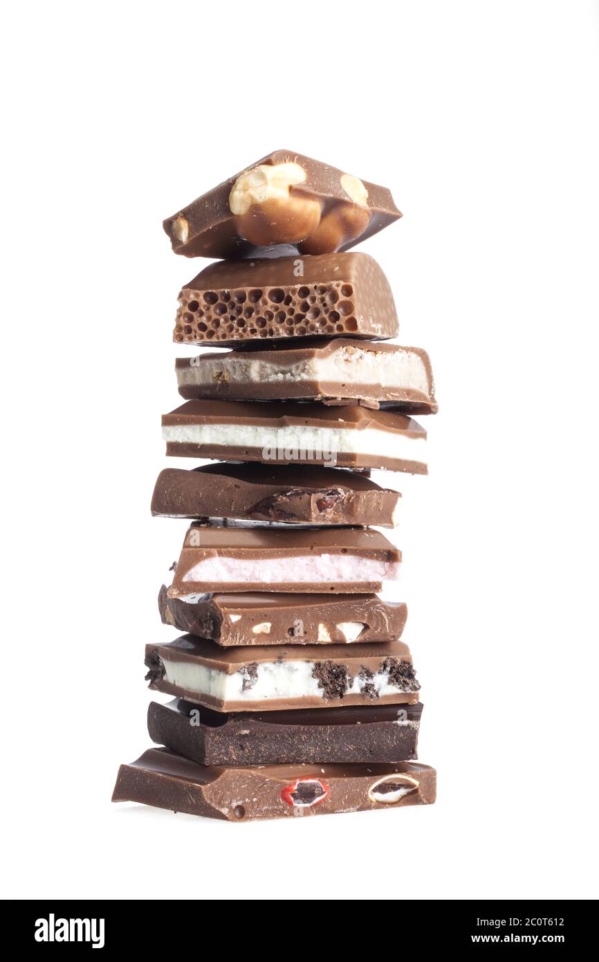 Chocolate stack on white background Stock Photo - Alamy