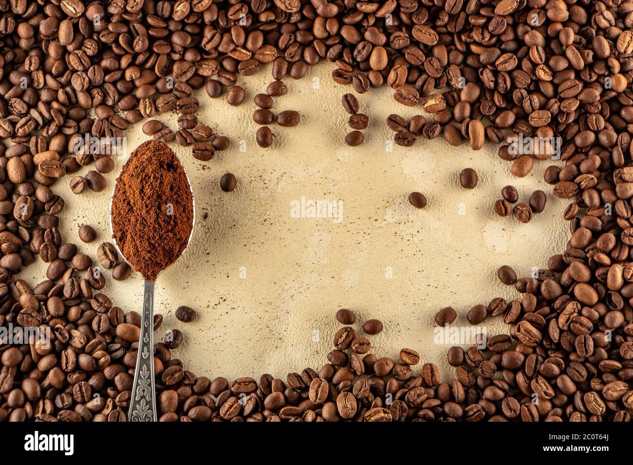 Coffee Beans background of Old wrinkled Parchment Paper Stock Photo - Alamy