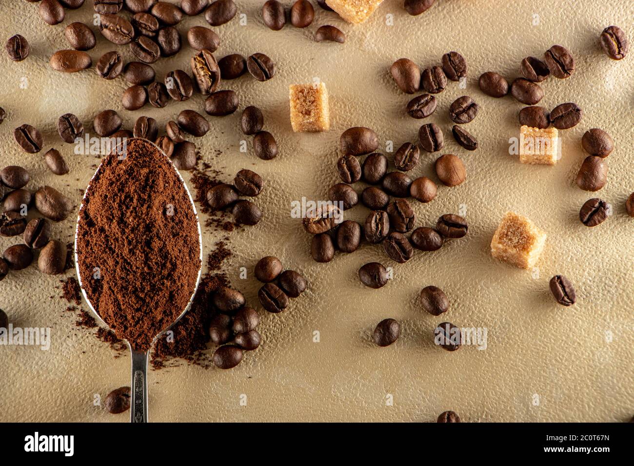 Coffee Beans background of Old wrinkled Parchment Paper Stock Photo - Alamy
