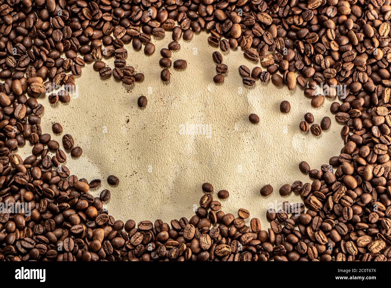 Coffee Beans background of Old wrinkled Parchment Paper Stock Photo - Alamy