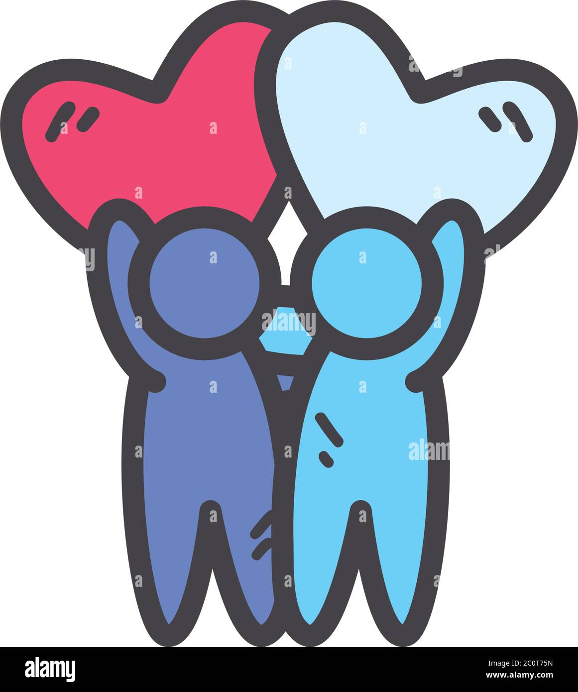 Avatars couple with hearts line and fill style icon design of love ...