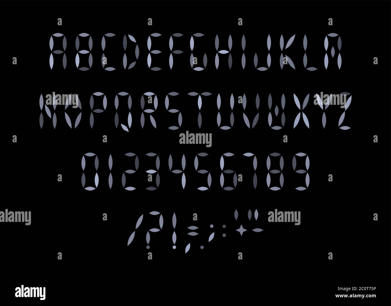 Letters, numbers and signs set for digital scoreboard. Dashes stripes ...