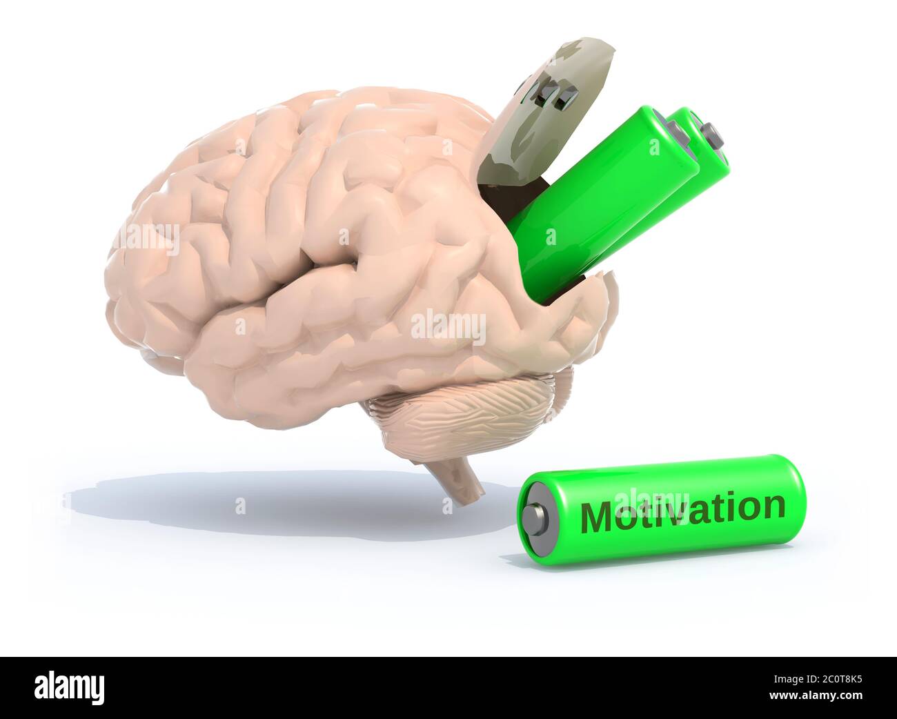 human brain with batteries inserted on the back, 3d illustration Stock ...