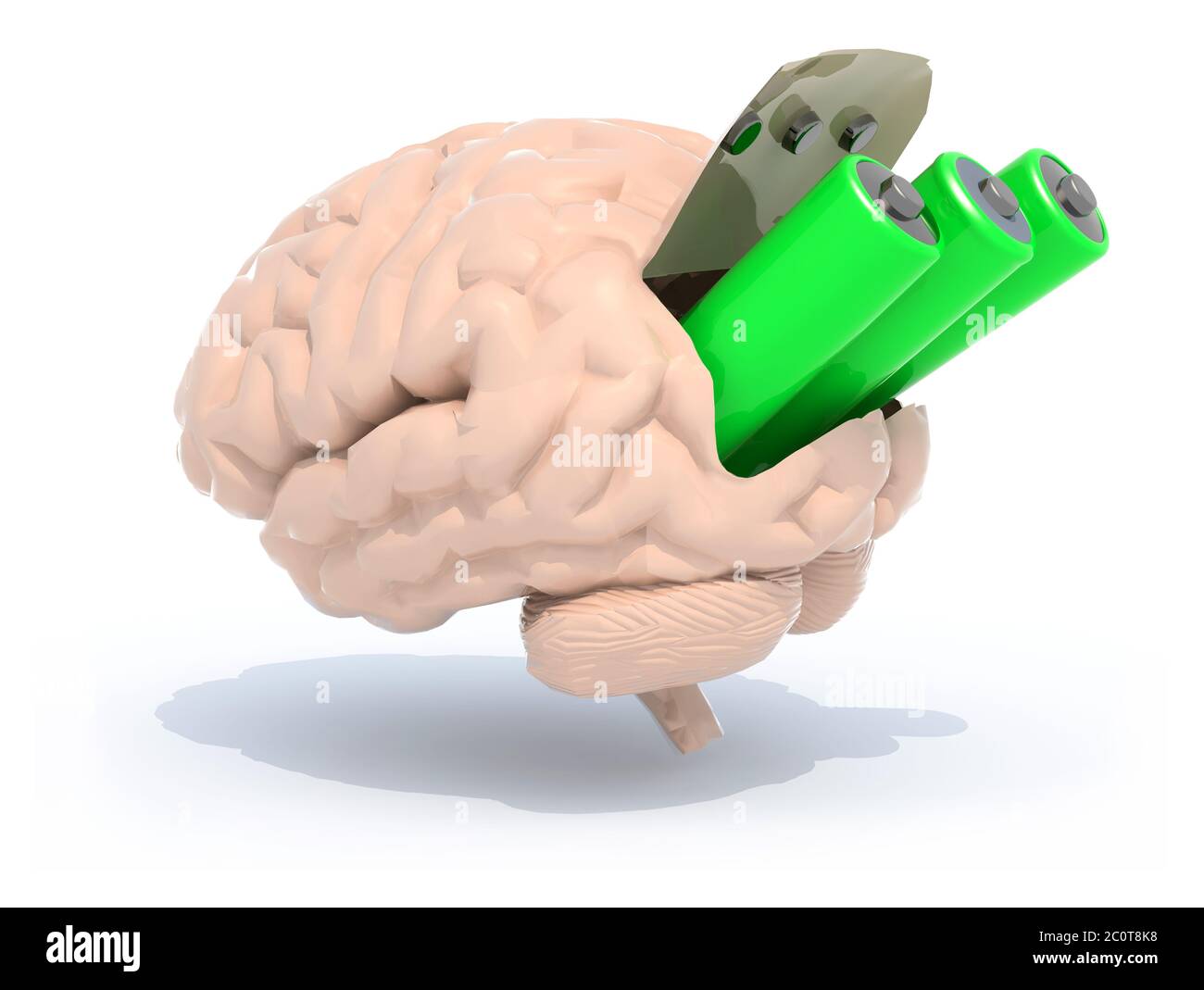 human brain with batteries on the back, 3d illustration Stock Photo - Alamy