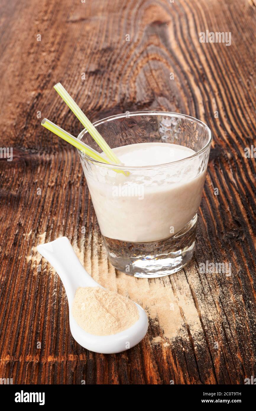 Maca powder and maca shake Stock Photo - Alamy