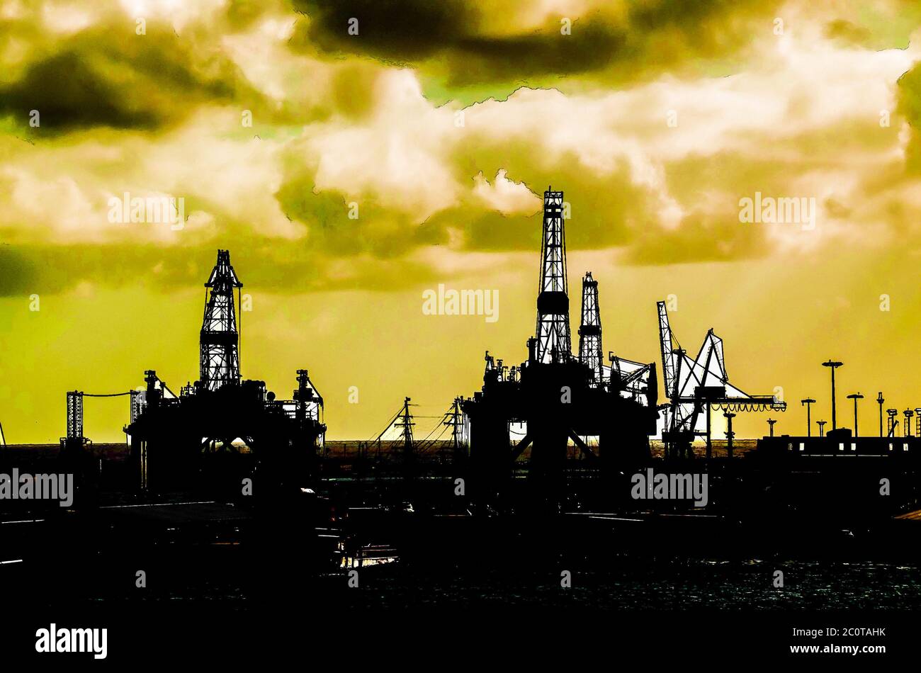 Oil Drilling Rig Silhouette Stock Photo - Alamy