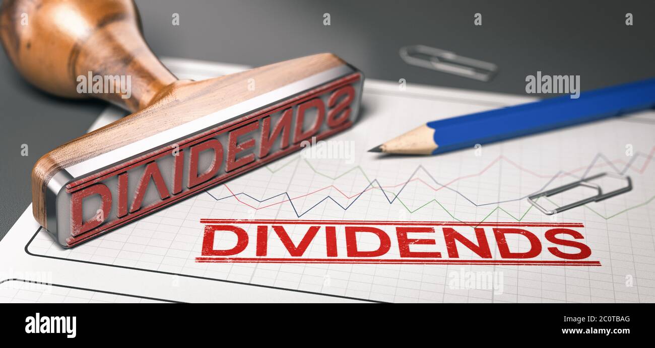 Rubber stamp with the word dividend printed over a stock chart. Concept ...