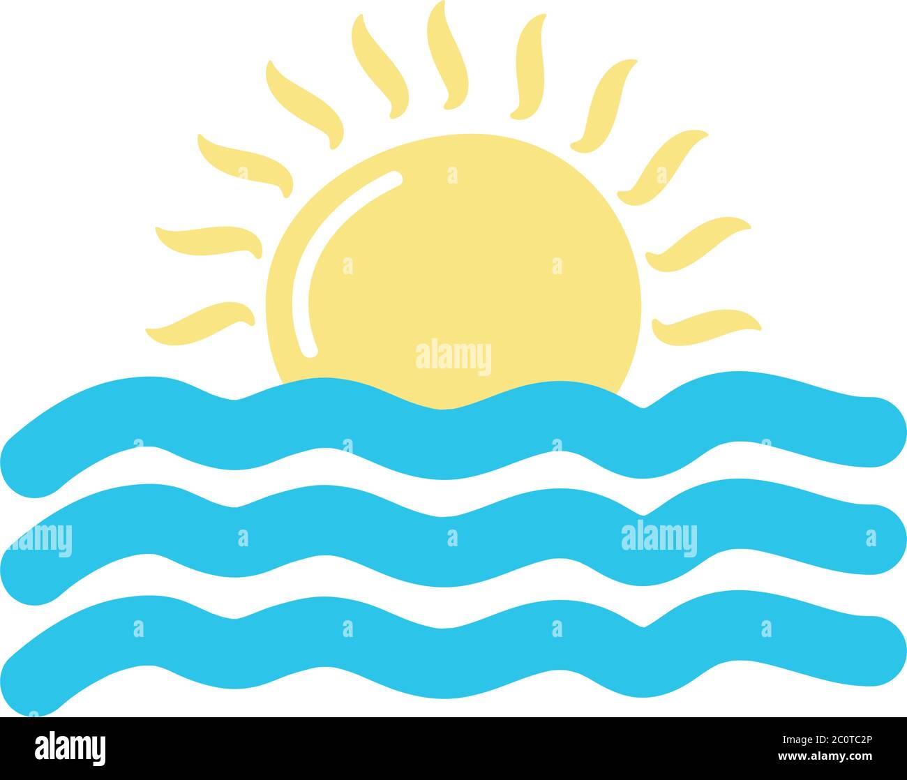 summer concept, sun and sea waves icon over white background, flat ...