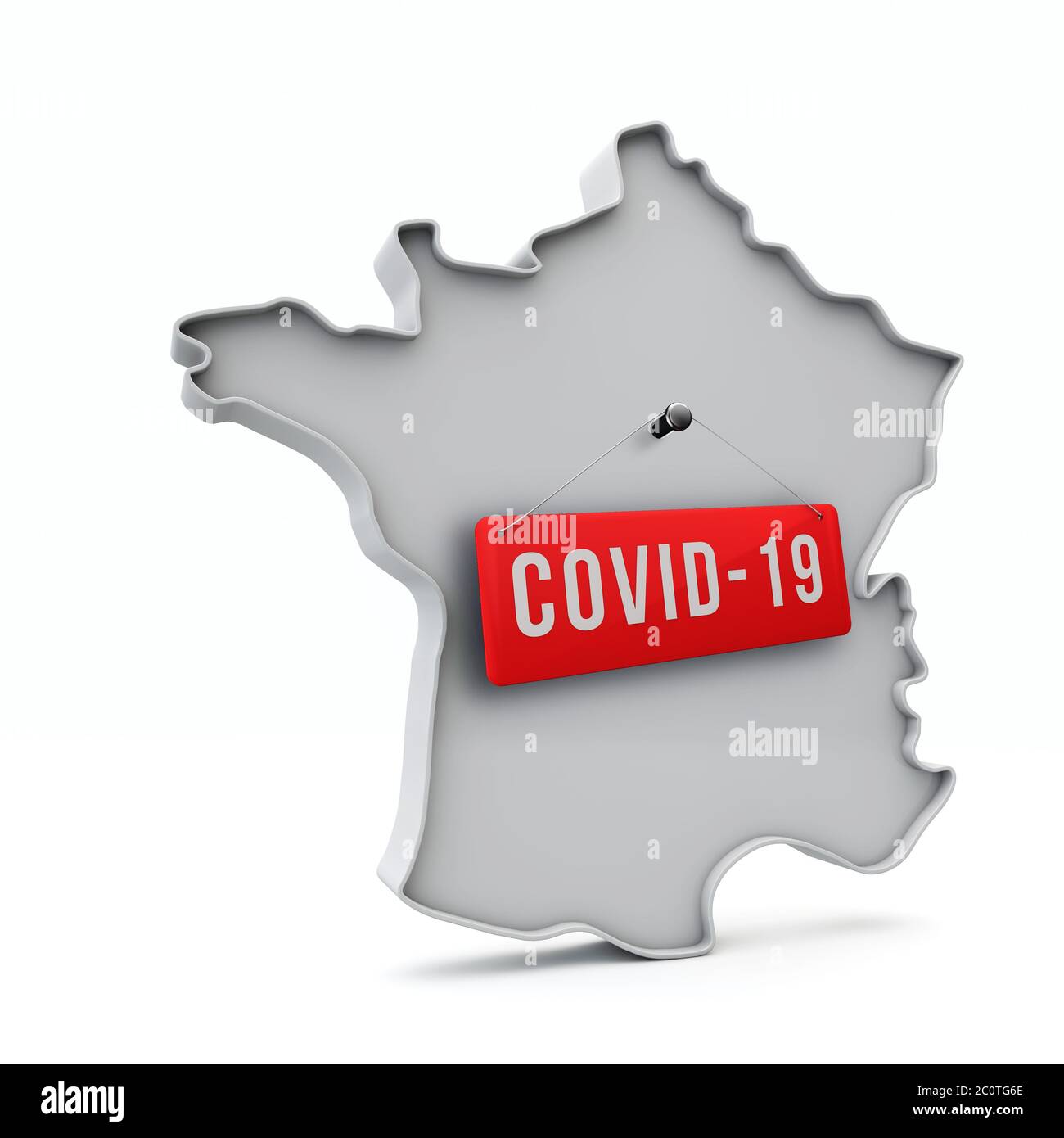 France simple 3D map with covid-19 red label 3D Rendering Stock Photo ...